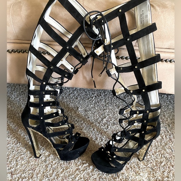 Shoes | Sexy Gold Accentedstudded Gladiator High Heel Sandals | Poshmark